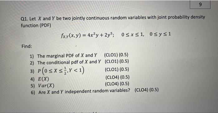 Solved Q1. Let X and Y be two jointly continuous random | Chegg.com