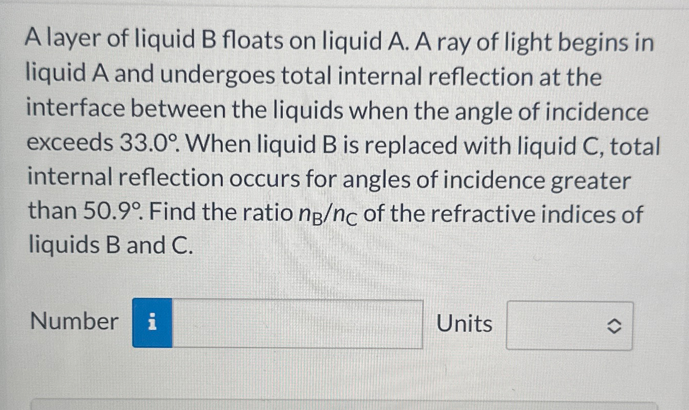 Solved A layer of liquid B ﻿floats on liquid A. ﻿A ray of | Chegg.com