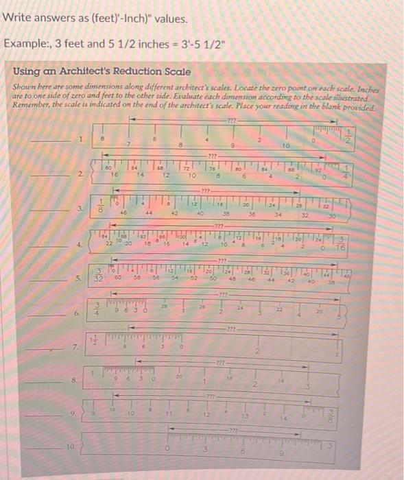 Write answers as (feet)'-Inch)" values. Example:, 3 | Chegg.com