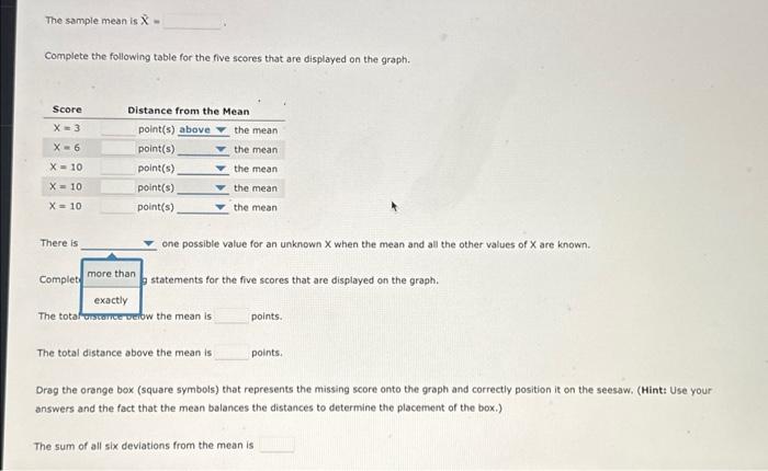 Solved 2. The mean as a balance point The (incomplete) | Chegg.com