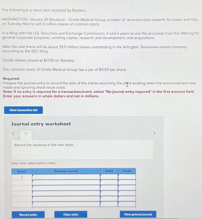 Solved The following is a news item reported by Reuters: | Chegg.com