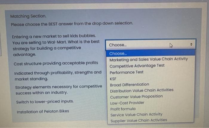 Solved Matching Section Please choose the BEST answer from | Chegg.com