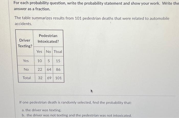 Solved For each probability question, write the probability | Chegg.com