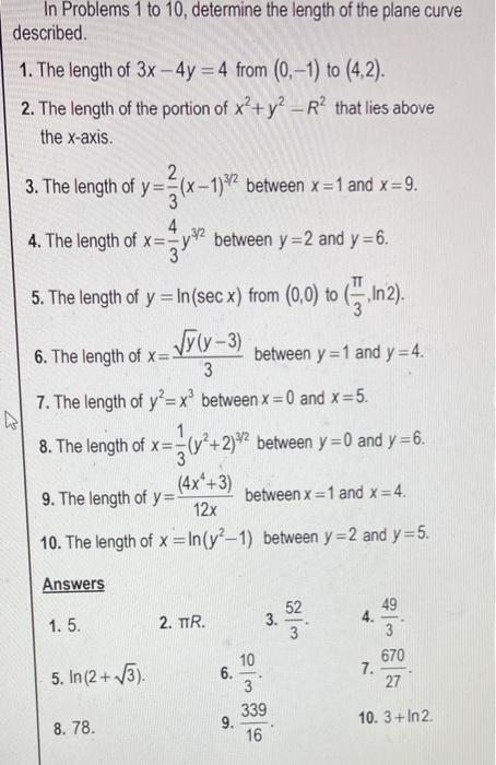 Solved In Problems 1 to 10 , determine the length of the | Chegg.com