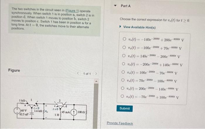 Solved Part A The two switches in the circuit seen in | Chegg.com