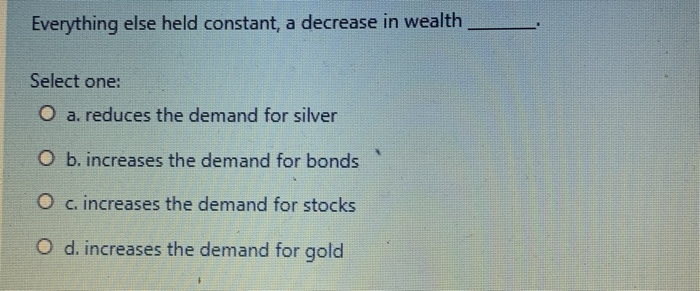 Solved Everything else held constant, a decrease in wealth | Chegg.com