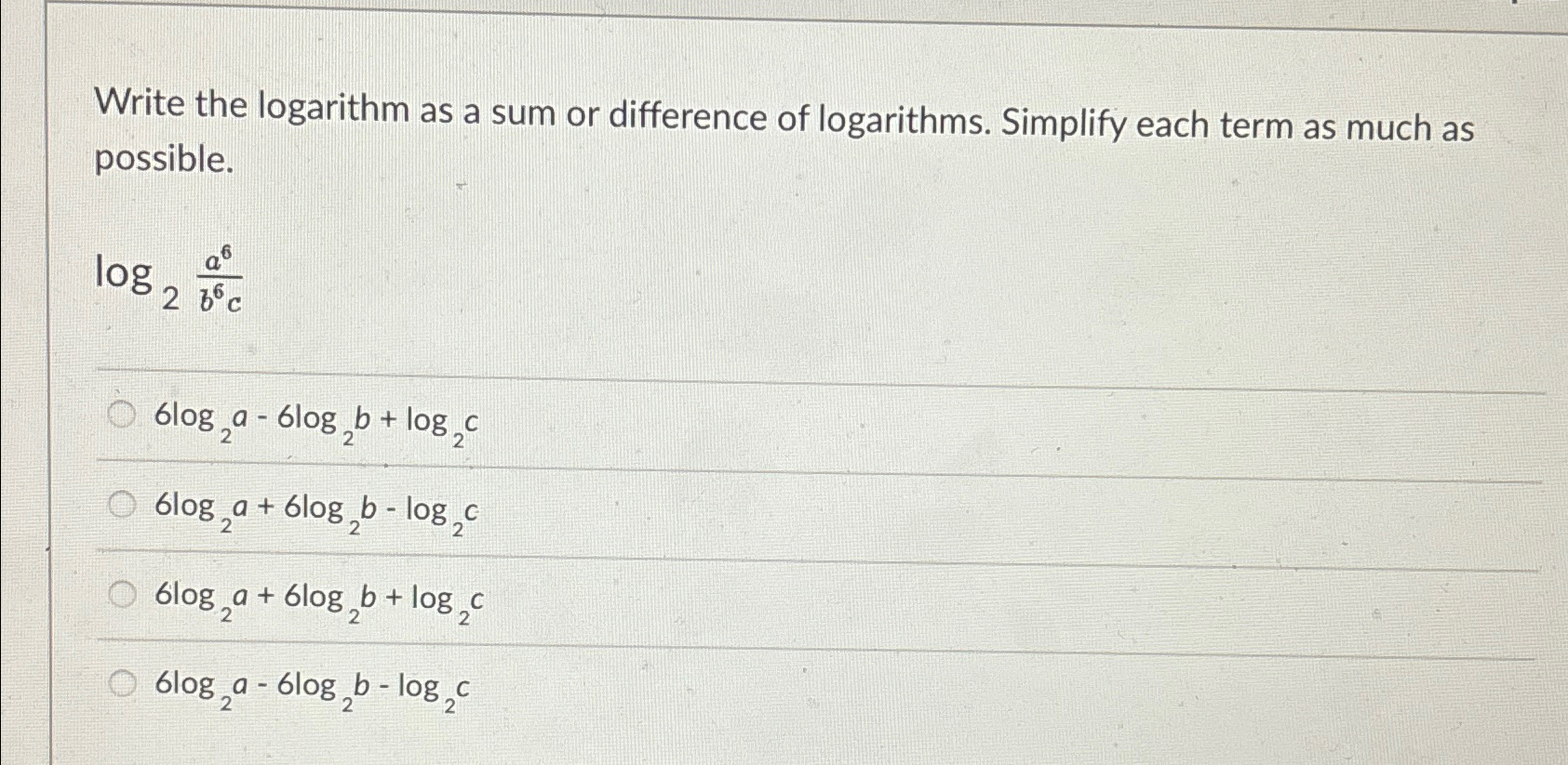 Solved Write the logarithm as a sum or difference of | Chegg.com