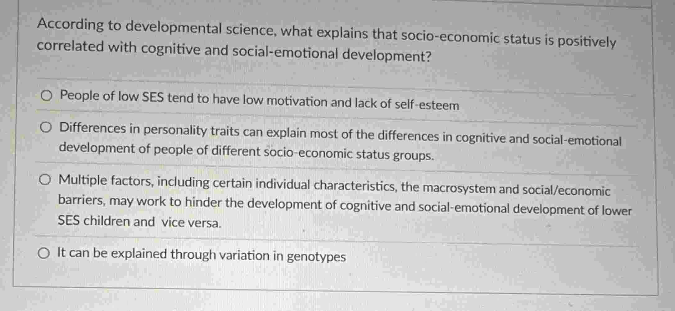 Solved According to developmental science, what explains | Chegg.com