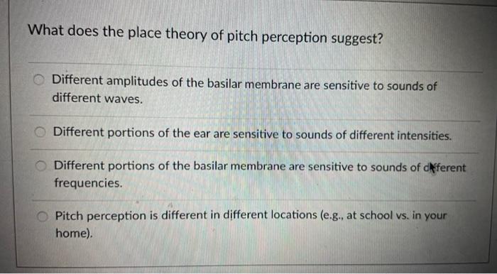 Solved What does the place theory of pitch perception | Chegg.com