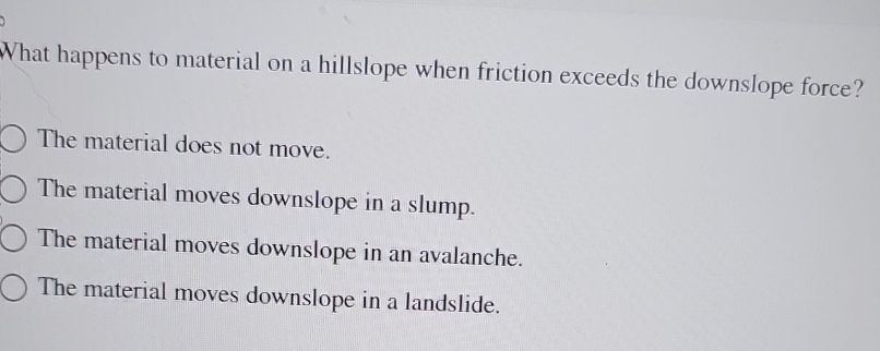 Solved What happens to material on a hillslope when friction | Chegg.com