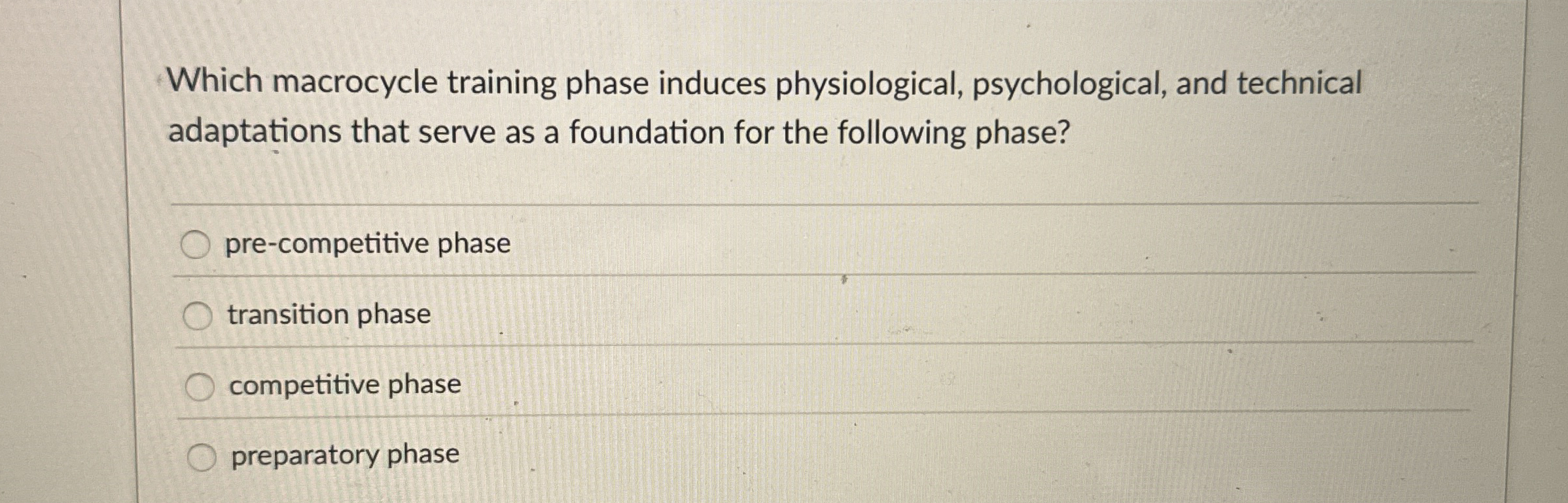 Solved Which Macrocycle Training Phase Induces