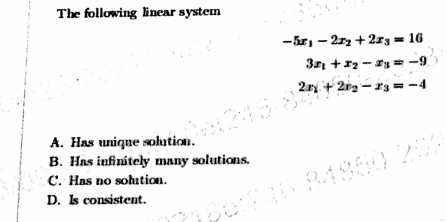 Solved The following linear system | Chegg.com