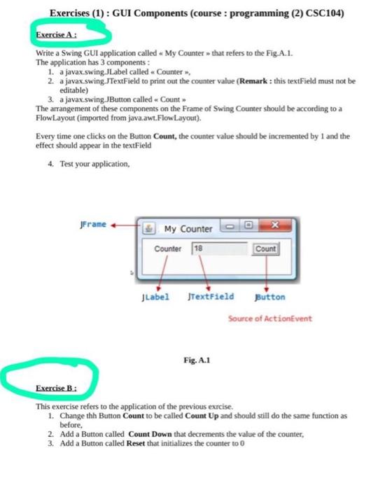 Solved Exercises (1): GUI Components (course : programming | Chegg.com
