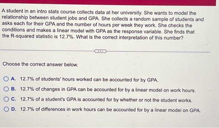 Solved A student in an intro stats course collects data at | Chegg.com