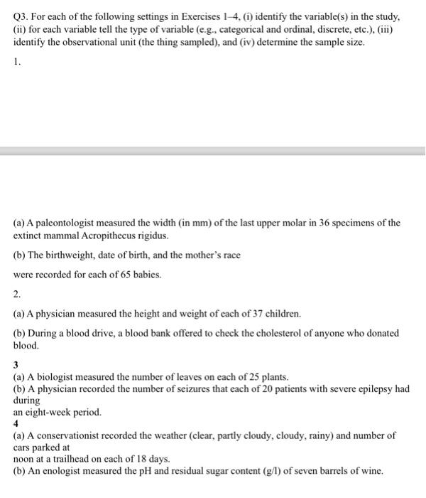 Solved Q3. For each of the following settings in Exercises | Chegg.com