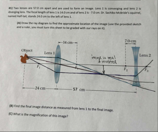 Solved *1) ﻿Two lenses are 57.0 ﻿cm apart and are used to | Chegg.com