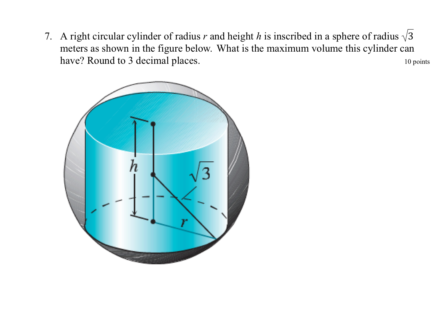 Solved A right circular cylinder of radius r ﻿and height h | Chegg.com