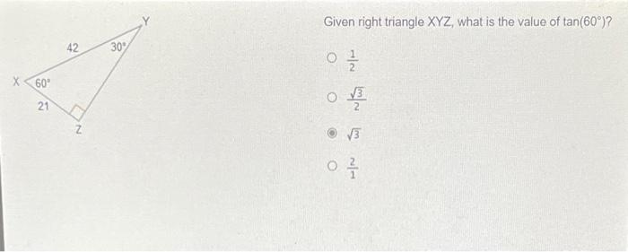 Solved Given Right Triangle Xyz What Is The Value Of