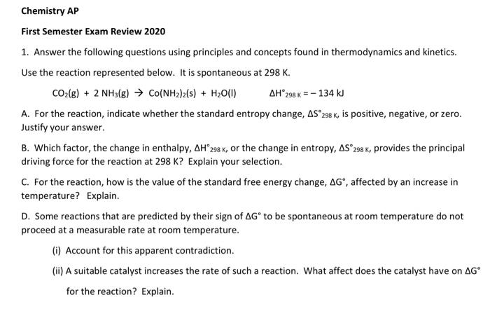 Solved Chemistry AP First Semester Exam Review 2020 1. | Chegg.com