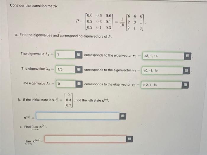 Solved Consider the transition matrix | Chegg.com