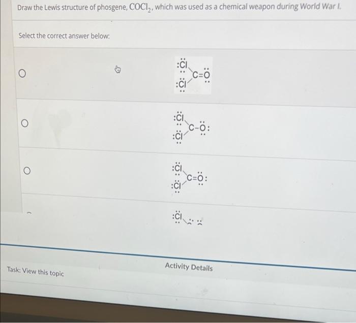 Solved Draw the Lewis structure of phosgene, COCI₂, which | Chegg.com