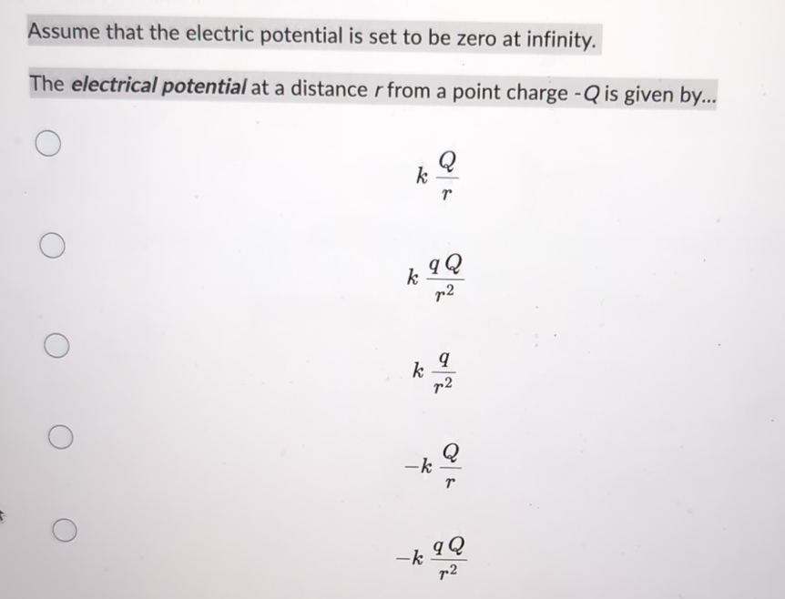 Solved Assume that the electric potential is set to be zero | Chegg.com