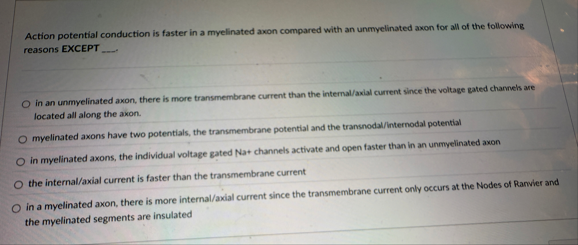 Solved Action potential conduction is faster in a myelinated | Chegg.com