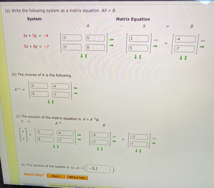 Solved (a) Write the following system as a matrix equation | Chegg.com