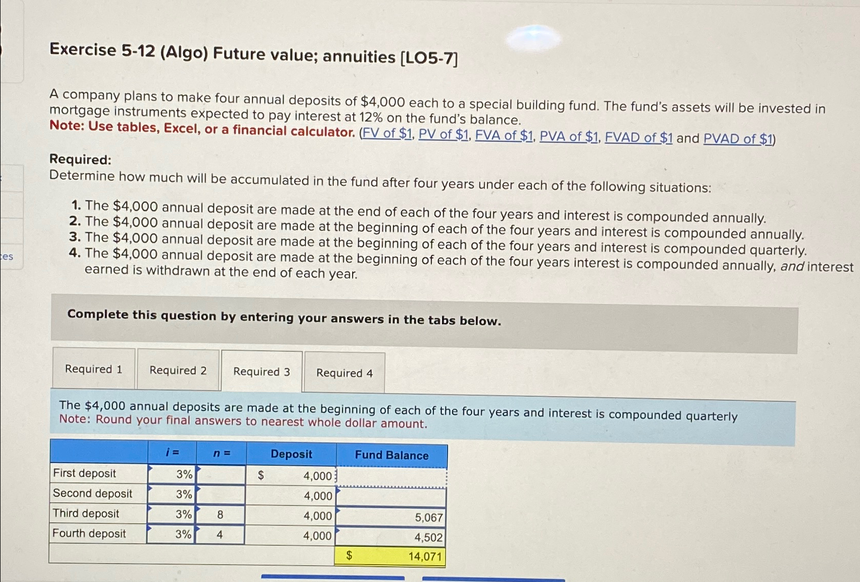 Solved Exercise 5-12 (Algo) ﻿Future value; annuities | Chegg.com
