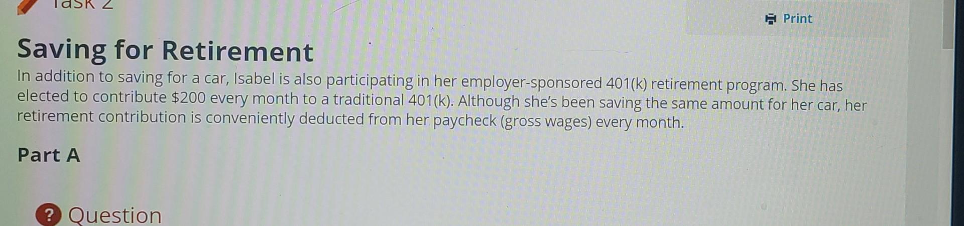 Solved Saving for Retirement In addition to saving for a | Chegg.com