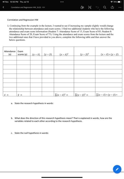 Correlation and Regression HW d. What is your | Chegg.com