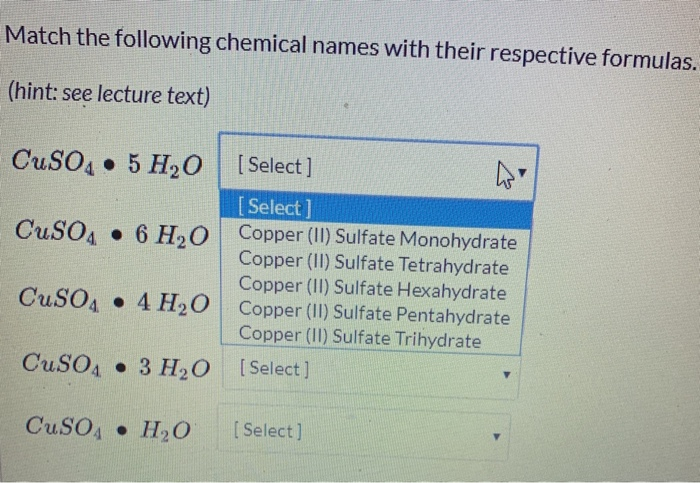 Solved Match the following chemical names with their | Chegg.com