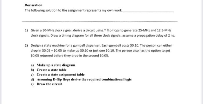 Solved Declaration The following solution to the assignment | Chegg.com