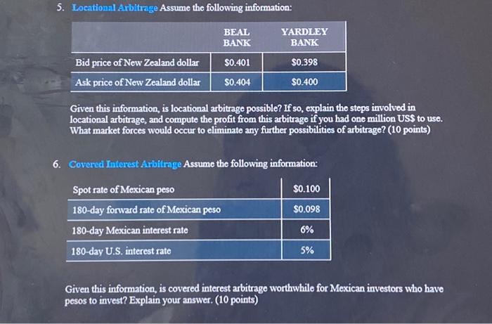 Solved Given this information, is locational arbitrage | Chegg.com