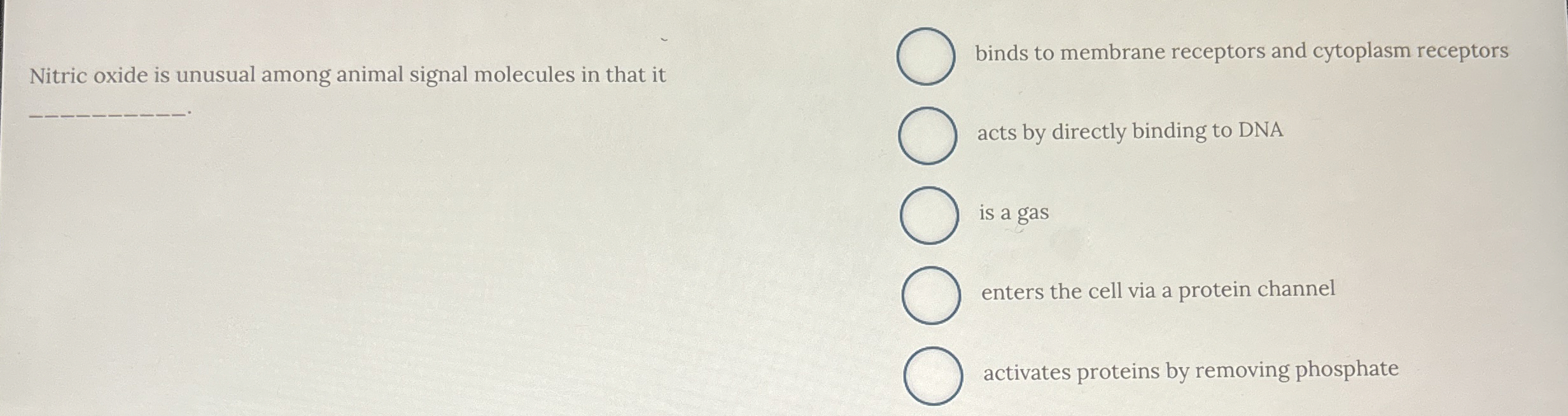 Solved Nitric oxide is unusual among animal signal molecules | Chegg.com