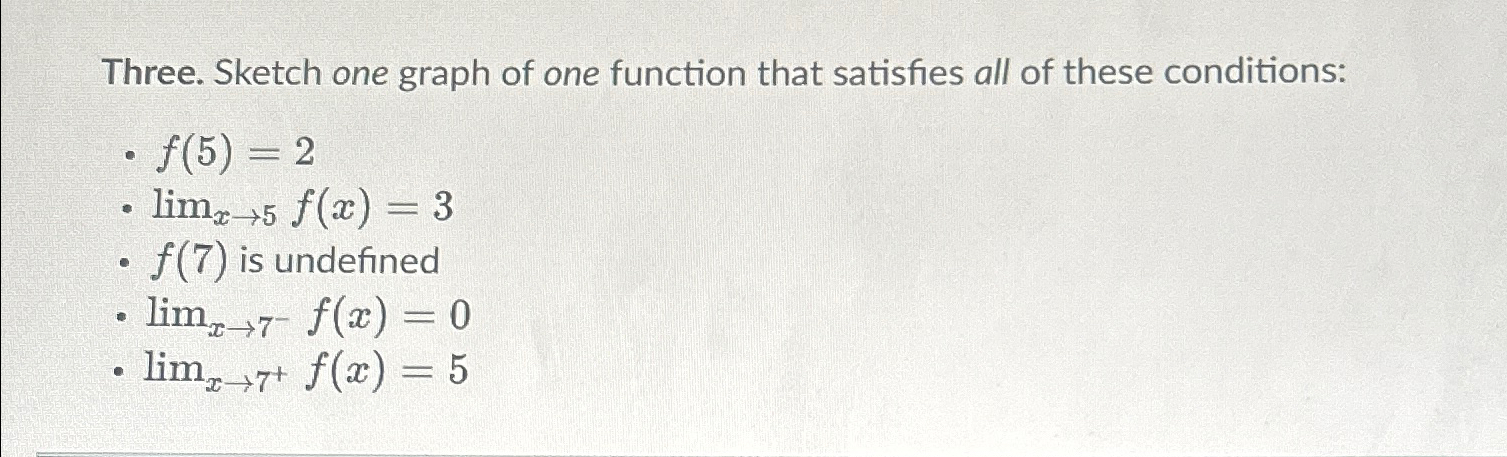 Solved Three. Sketch one graph of one function that | Chegg.com