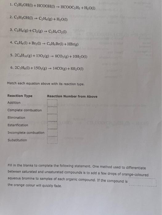 Solved 1. C2H5OH(1) + HCOOH(I) - HCOOCH3 + H2O(1) 2. CHSOH() | Chegg.com