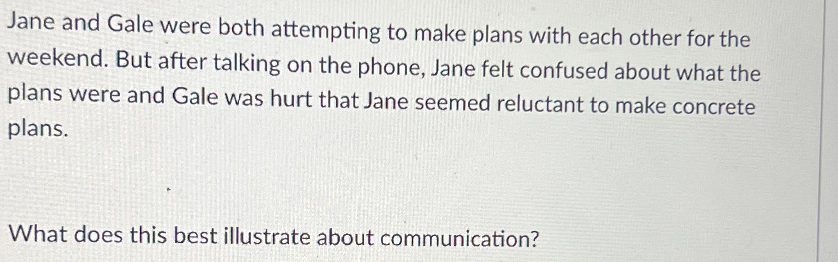 Solved Jane and Gale were both attempting to make plans with | Chegg.com