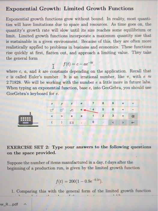 Solved Exponential Growth: Limited Growth Functions | Chegg.com