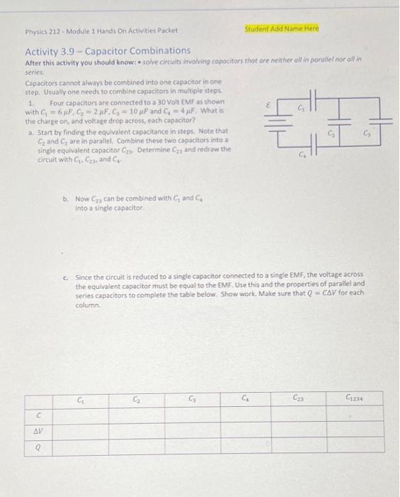 Solved Activity 3.9 - Capacitor Combinations After this | Chegg.com