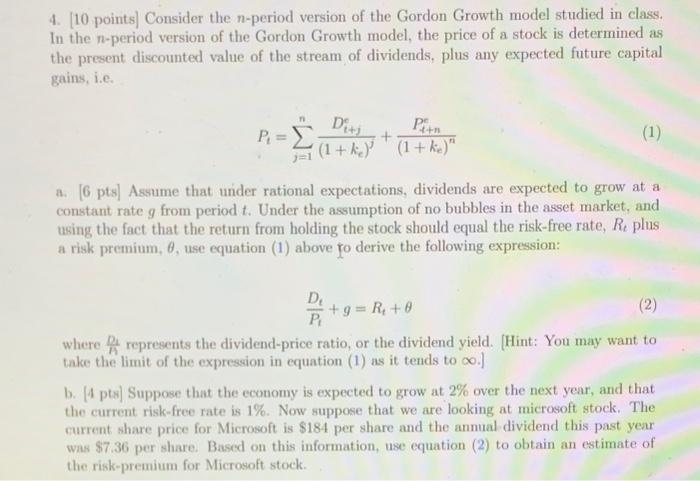 Solved 4. [10 points] Consider the n-period version of the | Chegg.com