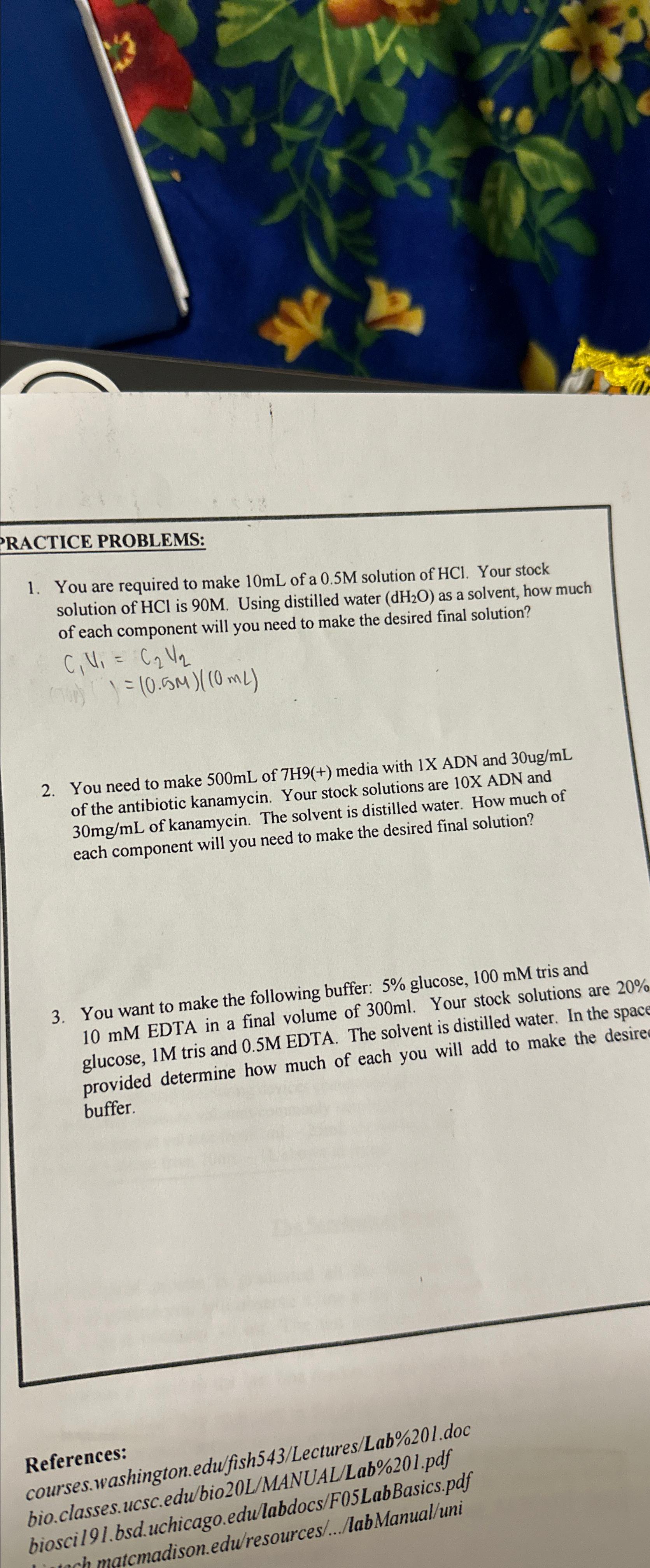 Solved RACTICE PROBLEMS:You are required to make 10mL ﻿of a | Chegg.com