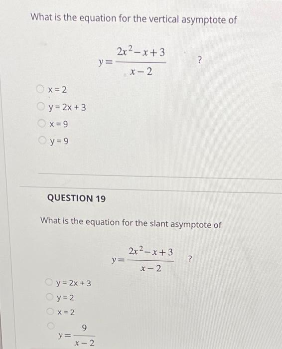 What is the equation for the vertical asymptote of | Chegg.com