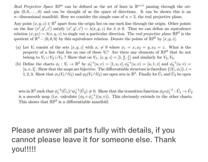 Solved Real Projective Space RP" can be defined as the set | Chegg.com
