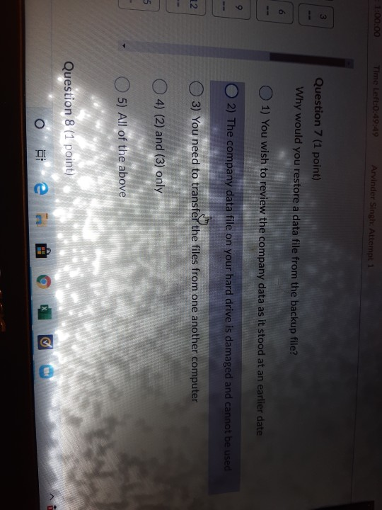 Solved 1:00:00 Time Left0:49:49 Arvinder Singh: Attempt 1 3 | Chegg.com