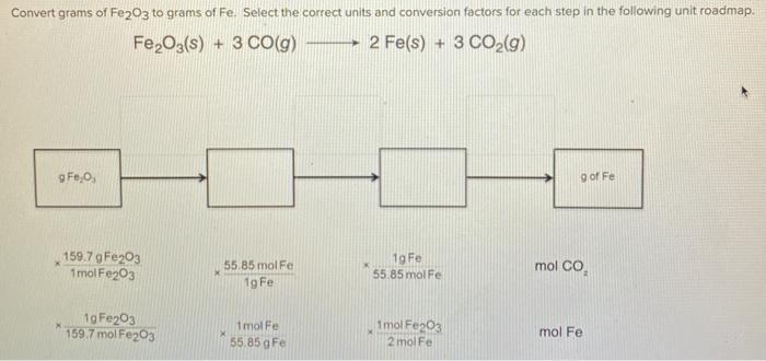 Solved Convert grams of Fe2O3 to grams of Fe. Select the | Chegg.com