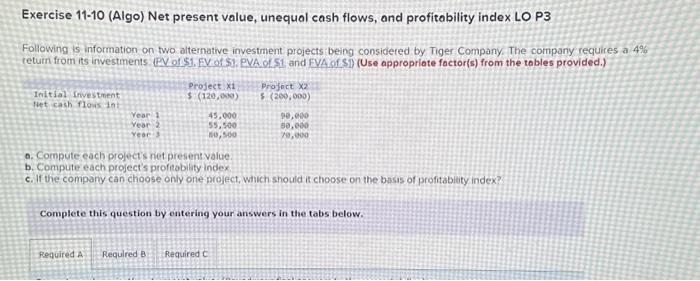 Solved Exercise 11-10 (Algo) Net present value, unequal cash | Chegg.com