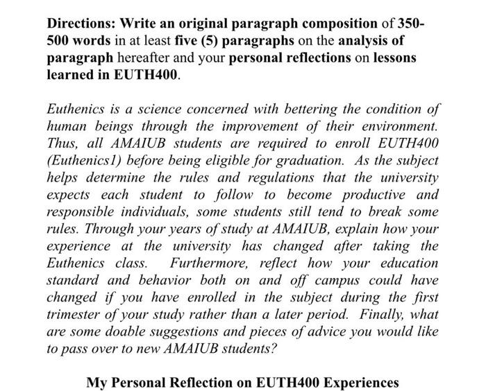 Solved Directions: Write an original paragraph composition | Chegg.com