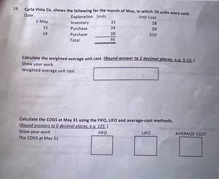Solved Carla Vista Co. shows the following for the month of | Chegg.com