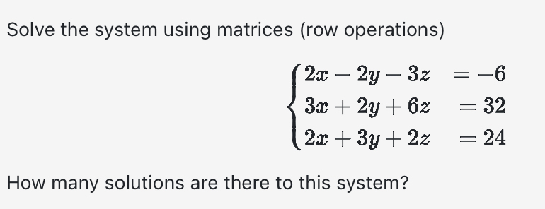 Solved Solve the system using matrices (row | Chegg.com